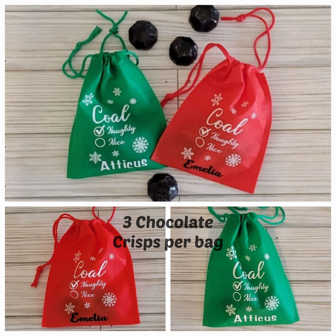 Kids Coal Sacks, Naughty-nice Coal Drawstring Sacks With Candy Coal ...