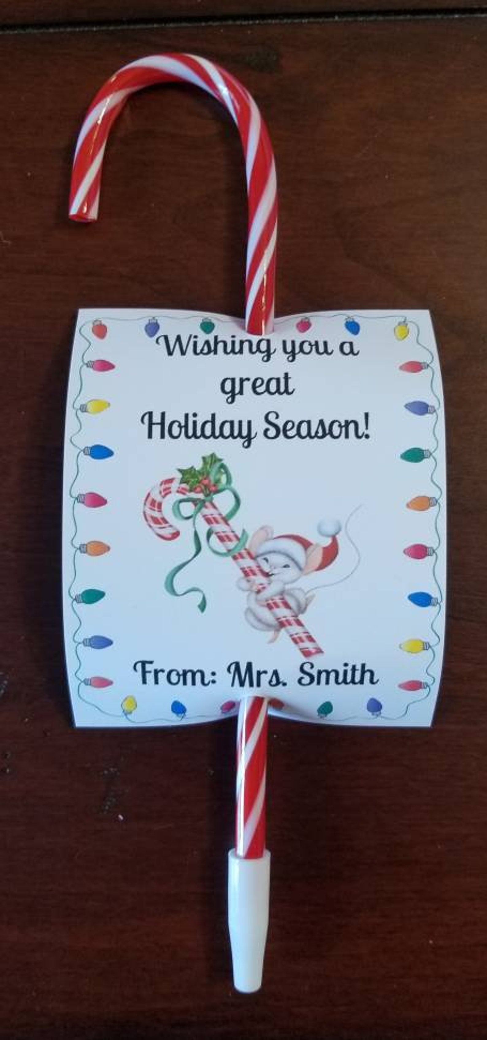 Candy Cane Pen With Tag Kids Stocking Stuffer Christmas - Etsy