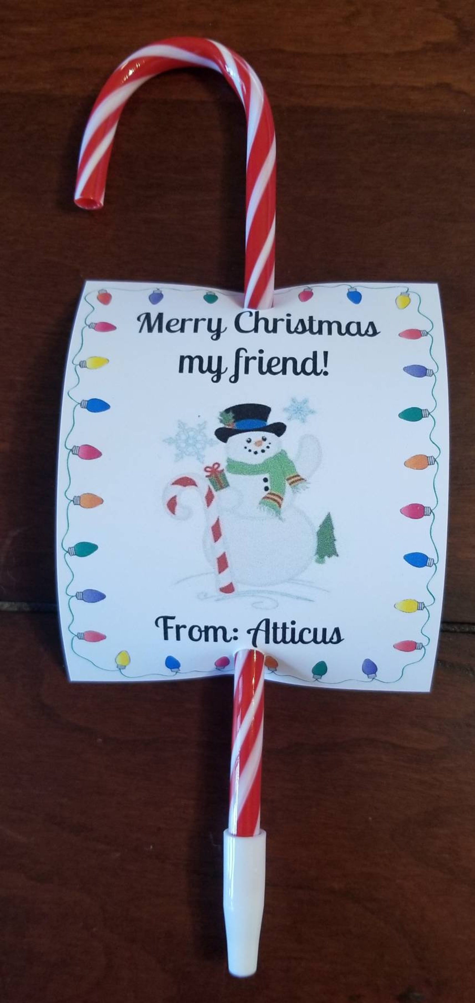 Candy Cane Pen With Tag Kids Stocking Stuffer Christmas - Etsy