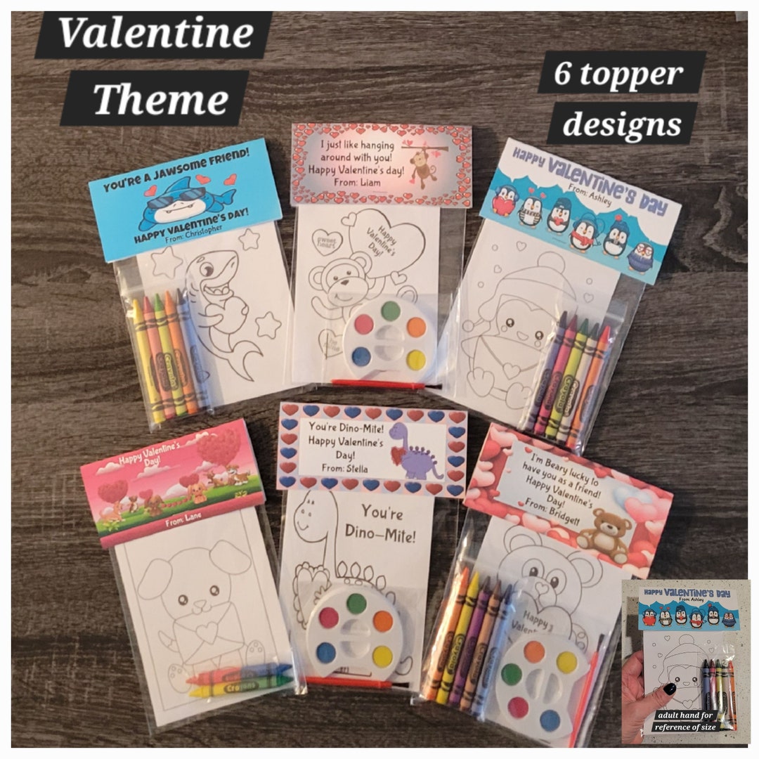 Valentine Theme Coloring or Painting Favor Bags, (1 Bag, 8 4x6 Cards, 5 ...