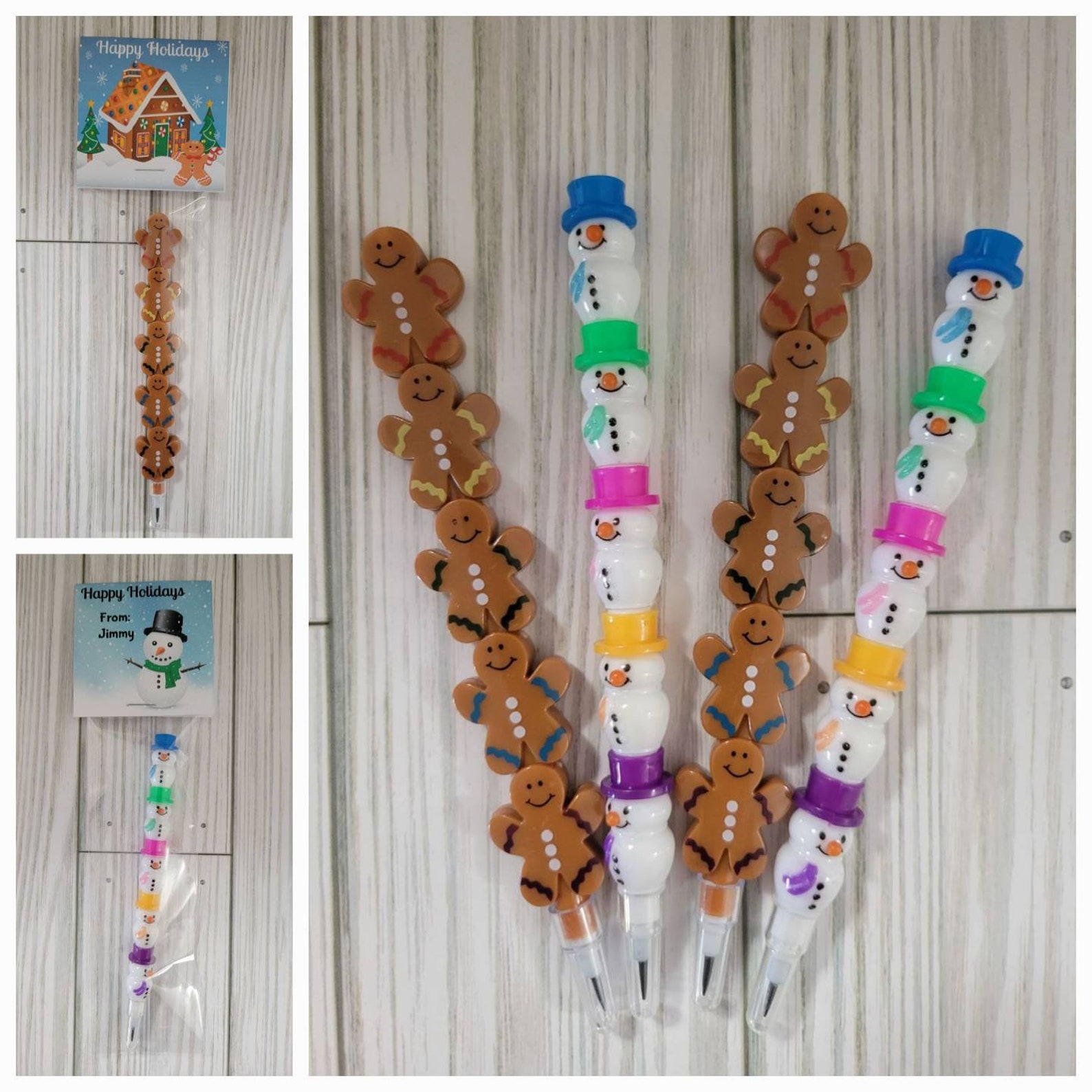 Stackable Snowman or Gingerbread Man Pencils Kids Stocking - Etsy