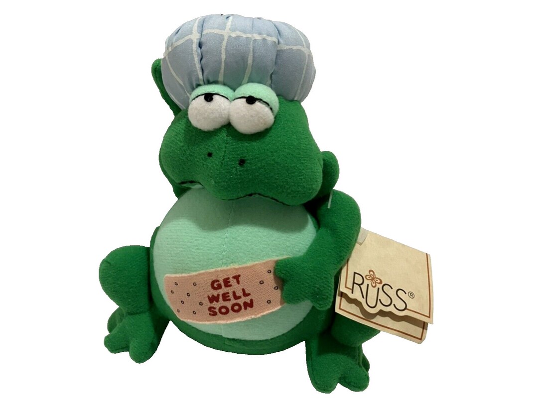 Russ Get Well Soon Plush Green Frog Bandage & Head Ice Pack Stuffed Vtg ...
