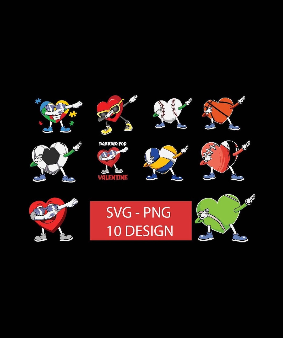 Cool Dabbing Heart Svg Bundle, Valentine Day Svg, Dabbing Lover Svg ...