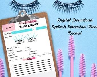 Lash Client Record Digital Download PNG, PDF Lash Artist Pink Eyelash ...