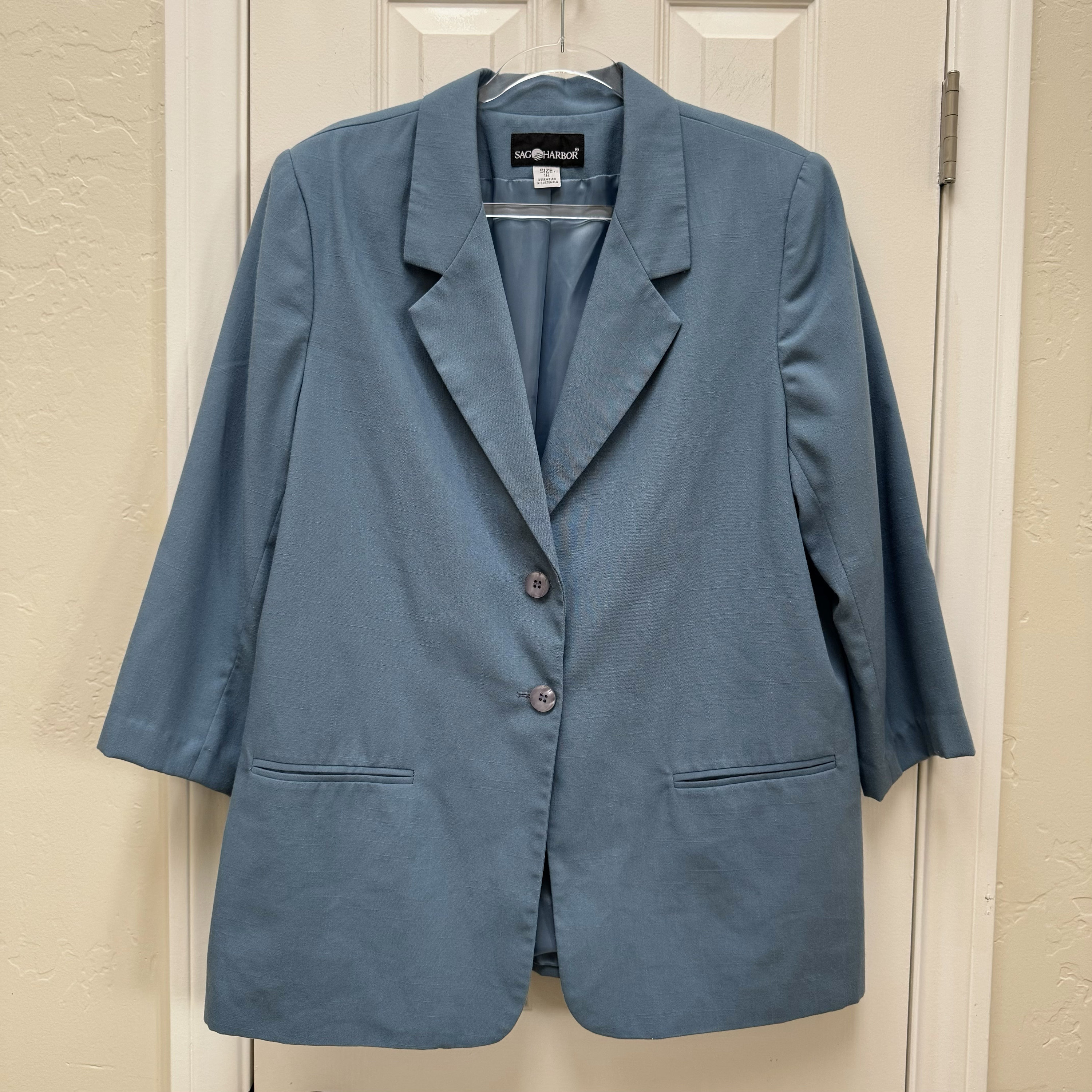 80s 90s Sag Harbor Dusty Powder Blue Boyfriend Blazer • Minimalist New ...