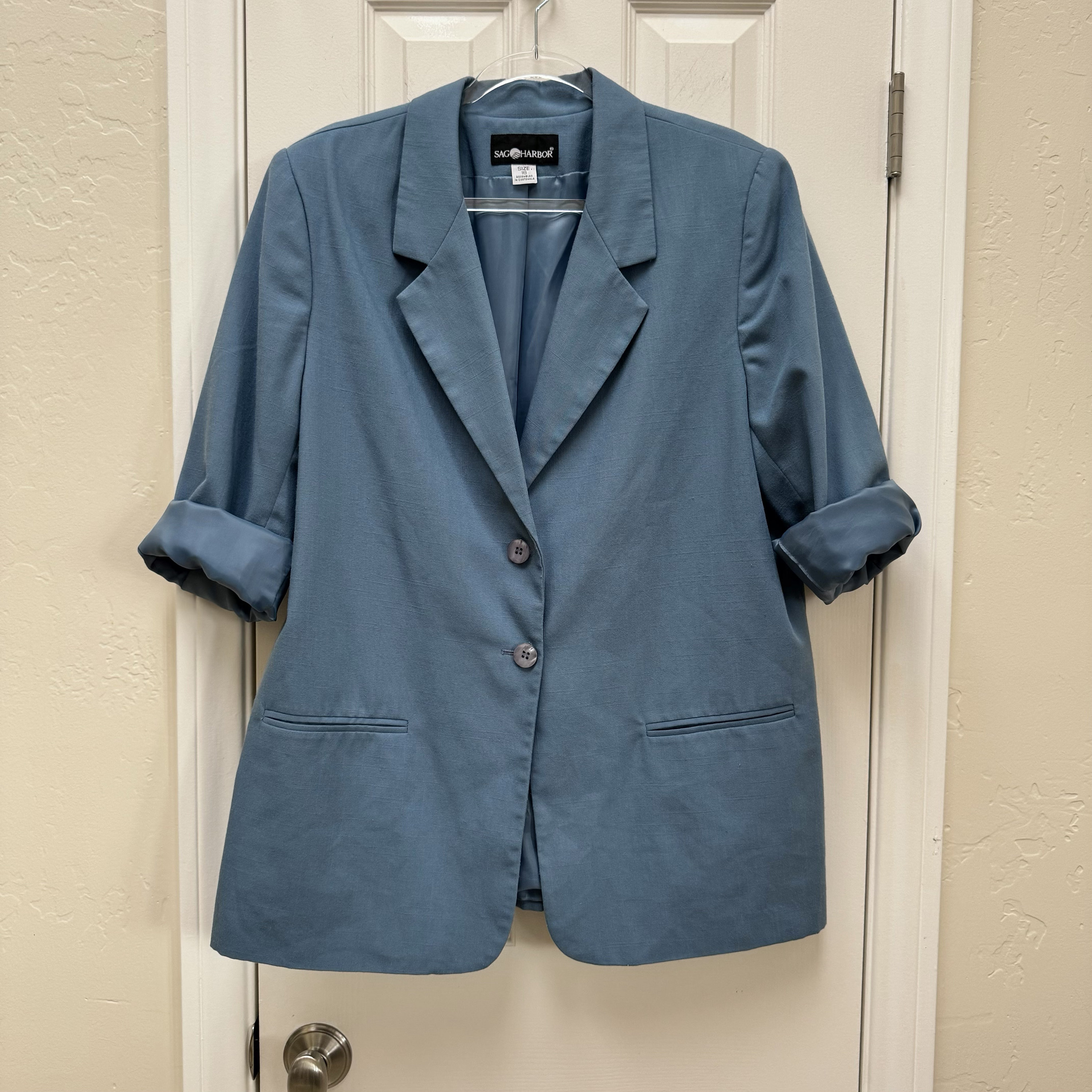 80s 90s Sag Harbor Dusty Powder Blue Boyfriend Blazer • Minimalist New ...