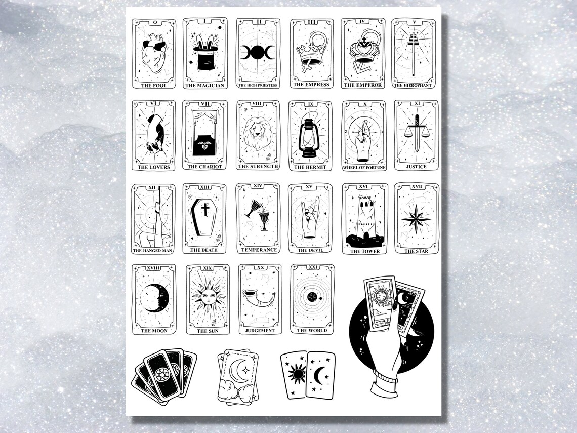 Printable Tarot Card Stickers 22 Major Arcana Mini Tarot | Etsy