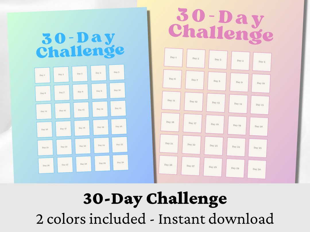 30 Day Challenge Printable , 30 Day Challenge Template , 30 Day Tracker ...