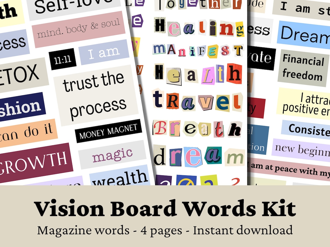 Vision Board Words , Printable Vision Board Kit , Magazine Word Cut Out ...