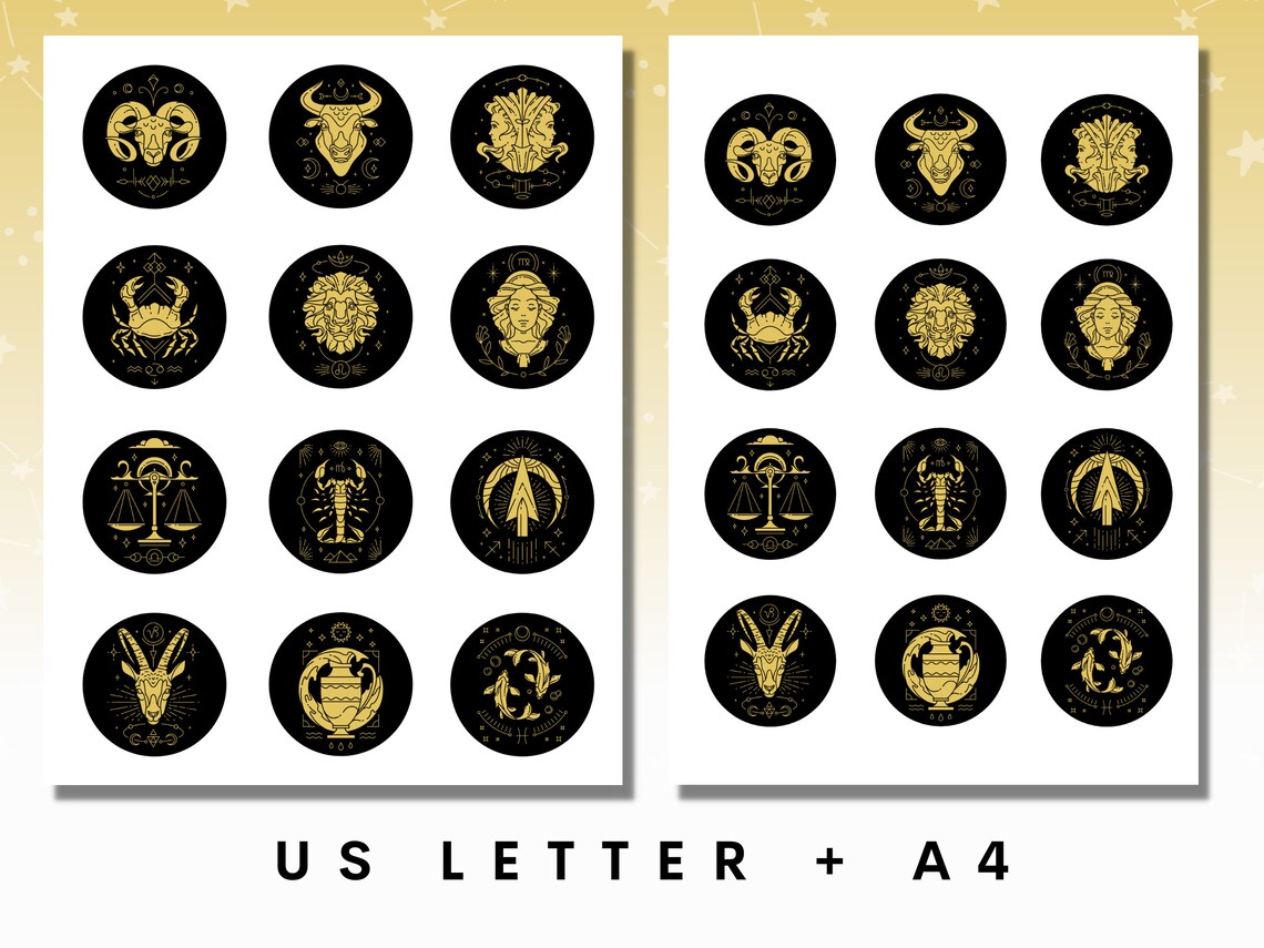 Printable Zodiac Stickers Zodiac Signs Sticker Set Mystic - Etsy
