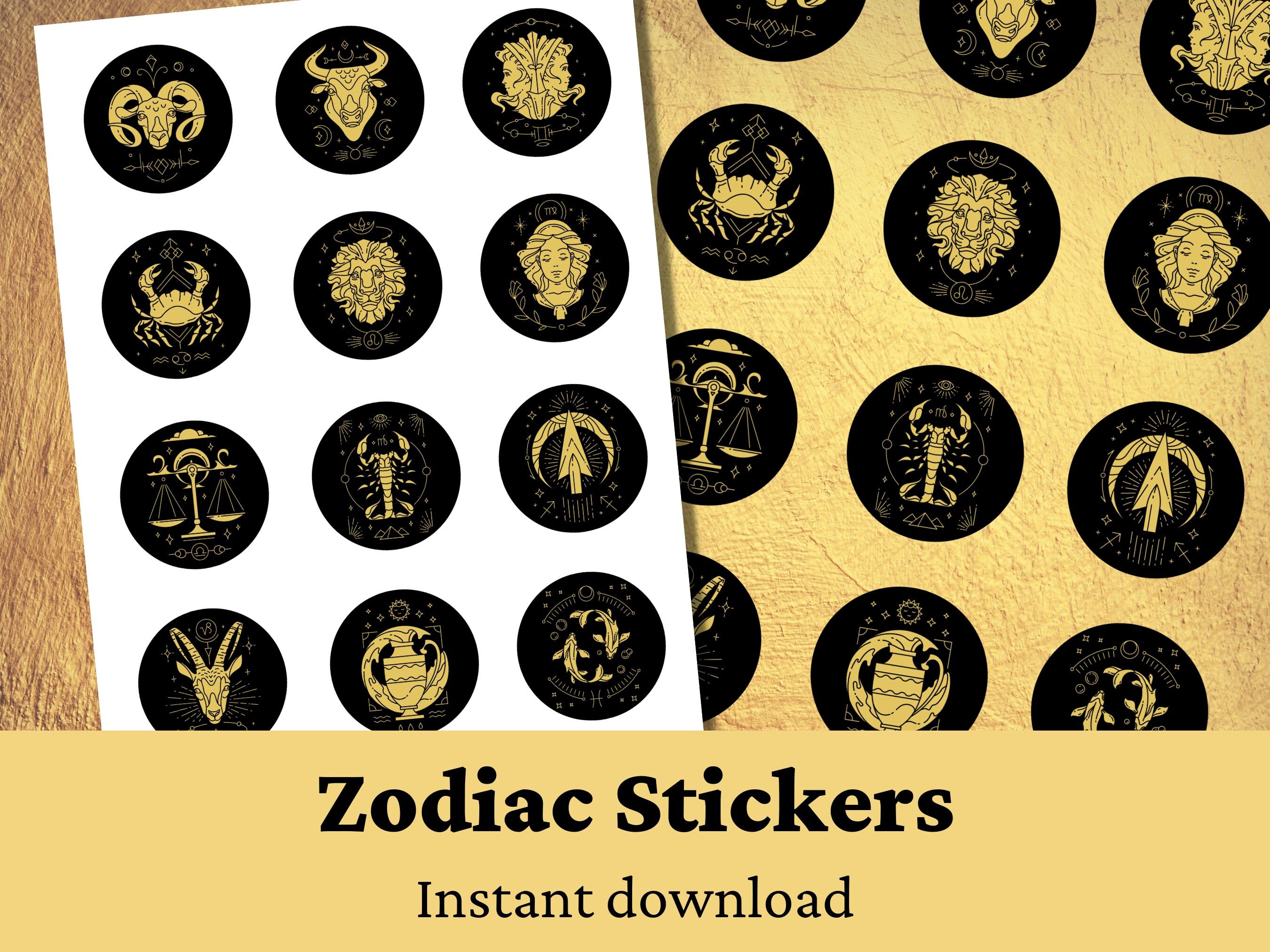 Printable Zodiac Stickers Zodiac Signs Sticker Set Mystic Astrology ...