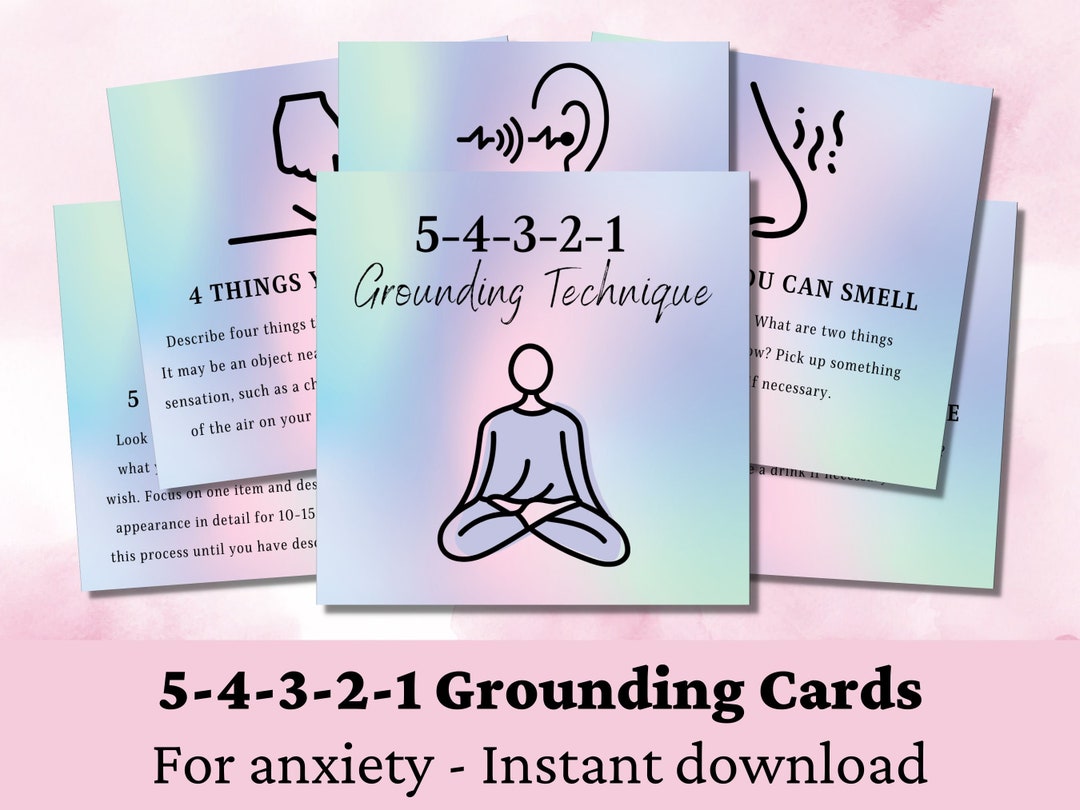 Grounding Technique Cards for Anxiety & Panic Attacks 5-4-3-2-1 ...