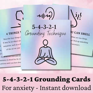 Grounding Technique Cards for Anxiety & Panic Attacks 5-4-3-2-1 ...