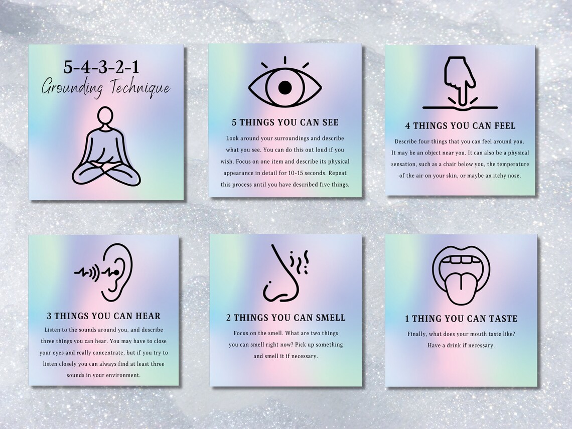 Grounding Technique Cards for Anxiety & Panic Attacks - Etsy Finland