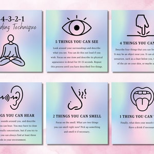 Grounding Technique Cards for Anxiety & Panic Attacks 5-4-3-2-1 ...