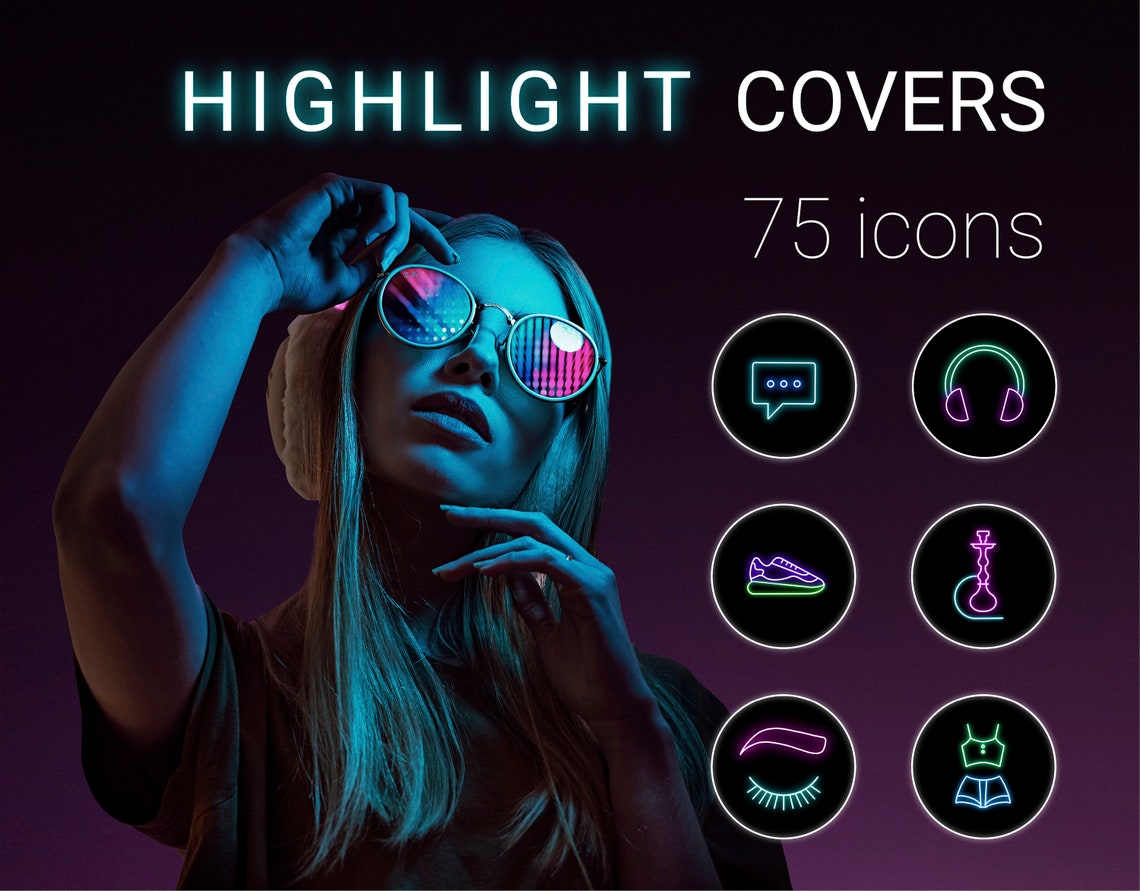 Neon Instagram Story Highlight Covers / Social Media Icons - Etsy