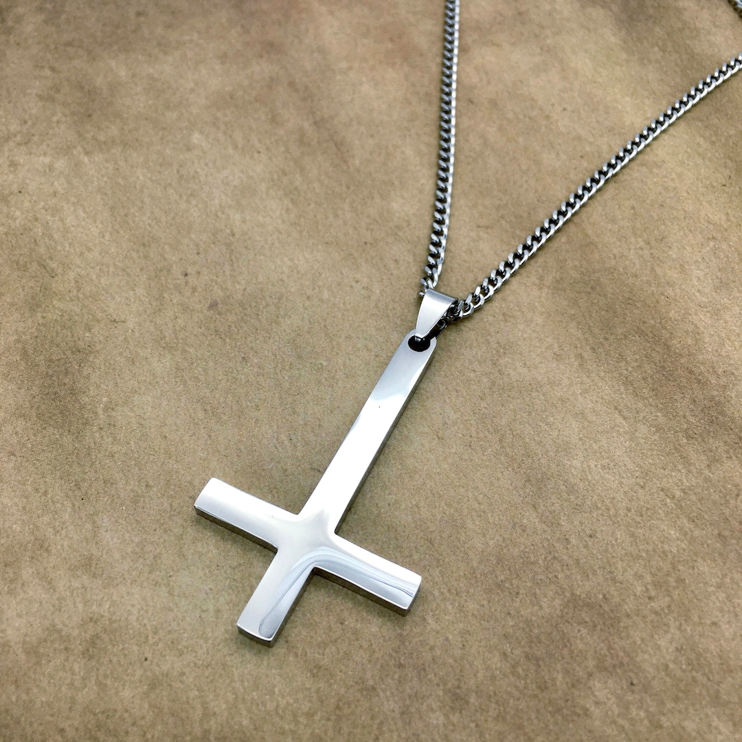 Inverted Cross Necklace Stainless Steel Gothic Jewellery for Men Women ...