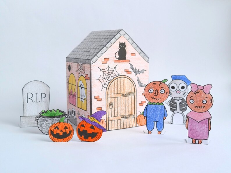 Haunted House Paper Craft Activity for Kids, Printable Sheets, Instant ...