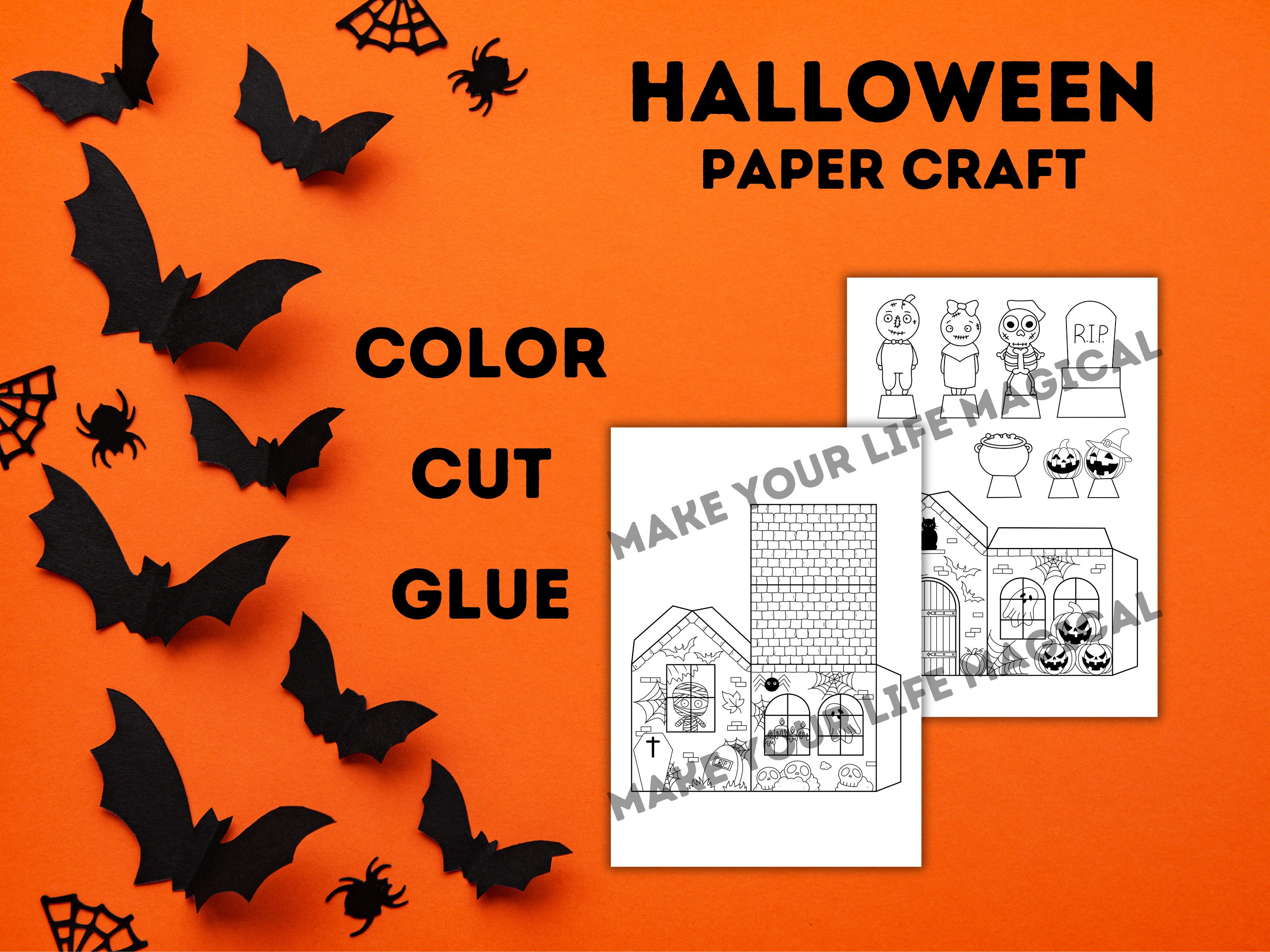 Haunted House Paper Craft Activity for Kids, Printable Sheets, Instant ...