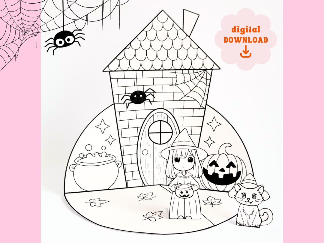 Halloween Paper Crafts for Kids- Haunted House, Witch and Cat Paper ...
