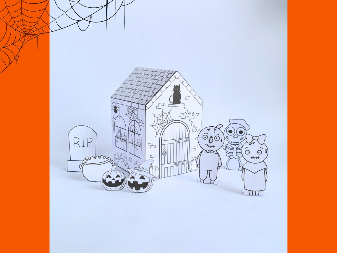 Haunted House Paper Craft Activity for Kids, Printable Sheets, Instant ...