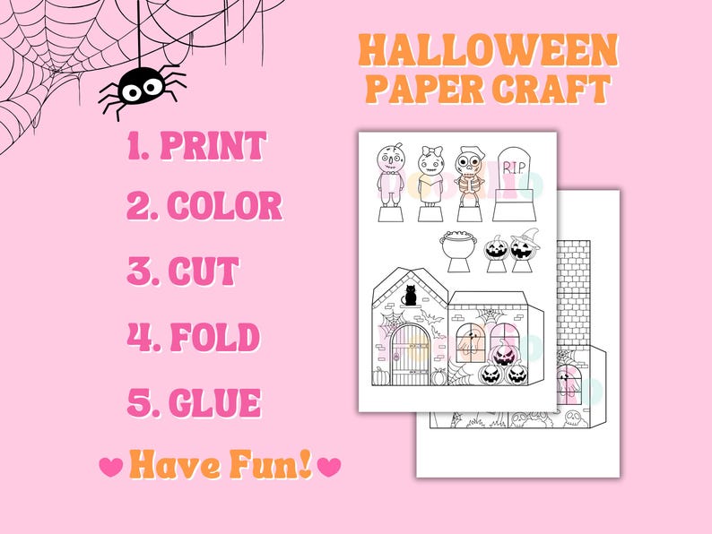 Haunted House Paper Craft Activity for Kids, Printable Sheets, Instant ...