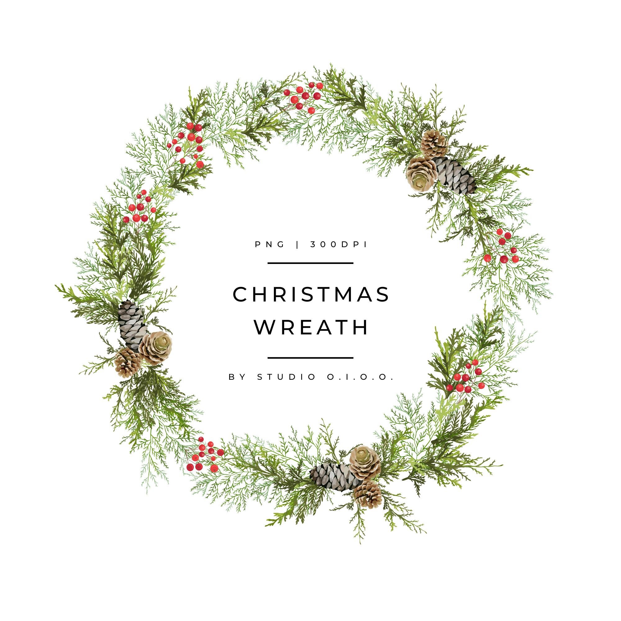 Xmas Wreath Clip Art, Winter Greenery Wreath PNG, Holiday Clip Art ...