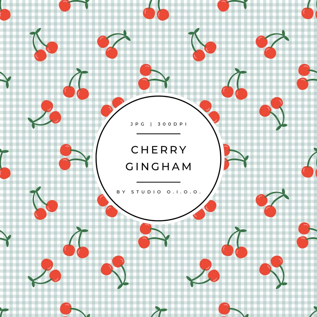 Cherry Digital Seamless Pattern | Pastel Green Gingham Digital Paper ...