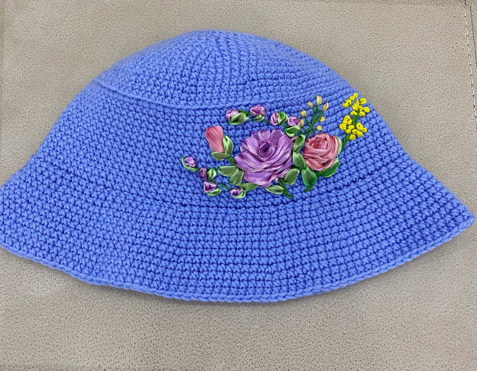 Crochet Bucket Hat With Flowers Embroidered Bucket Hat Etsy
