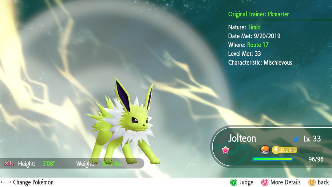 Shiny/non-shiny Jolteon 6IV XL - Pokémon Let's Go Pikachu/eevee HOME ...