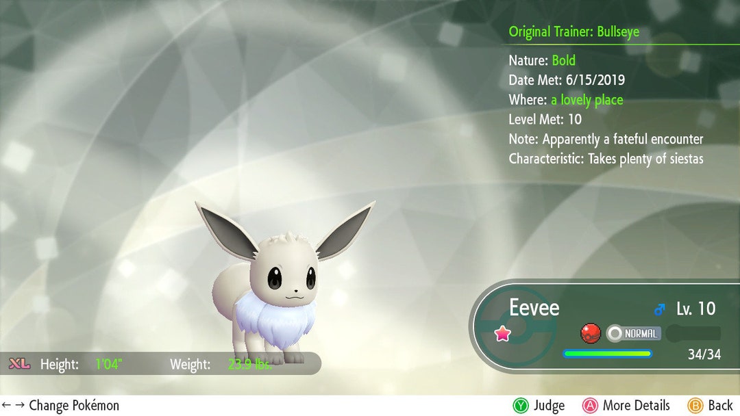 Shiny Eevee EVENT 6IV - Pokémon Let's Go Sw/sh BD/SP S/V Home (100% ...
