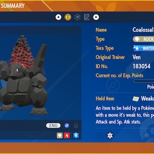Shiny/non-shiny Rolycoly/coalossal 6IV Pokémon Scarlet/violet 100% ...