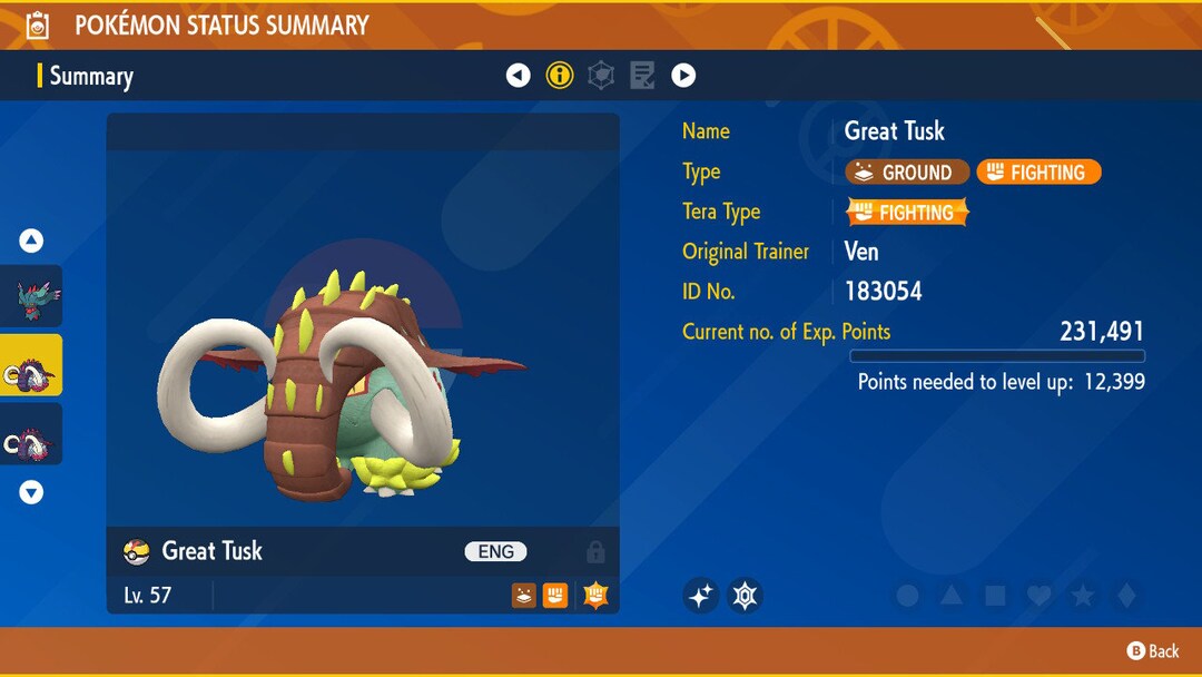 Shiny/non-shiny Great Tusk Past Paradox 6IV Pokémon Scarlet/violet 100% ...