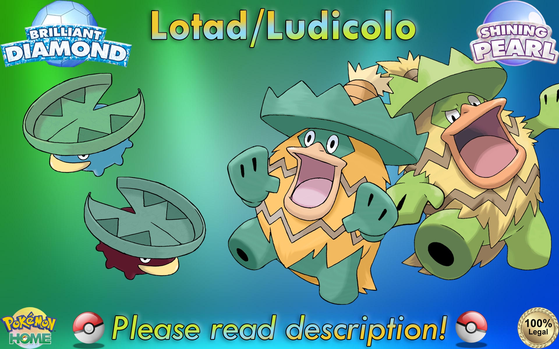 Shiny/non-shiny Lotad/ludicolo 6IV Brilliant Diamond/shining - Etsy