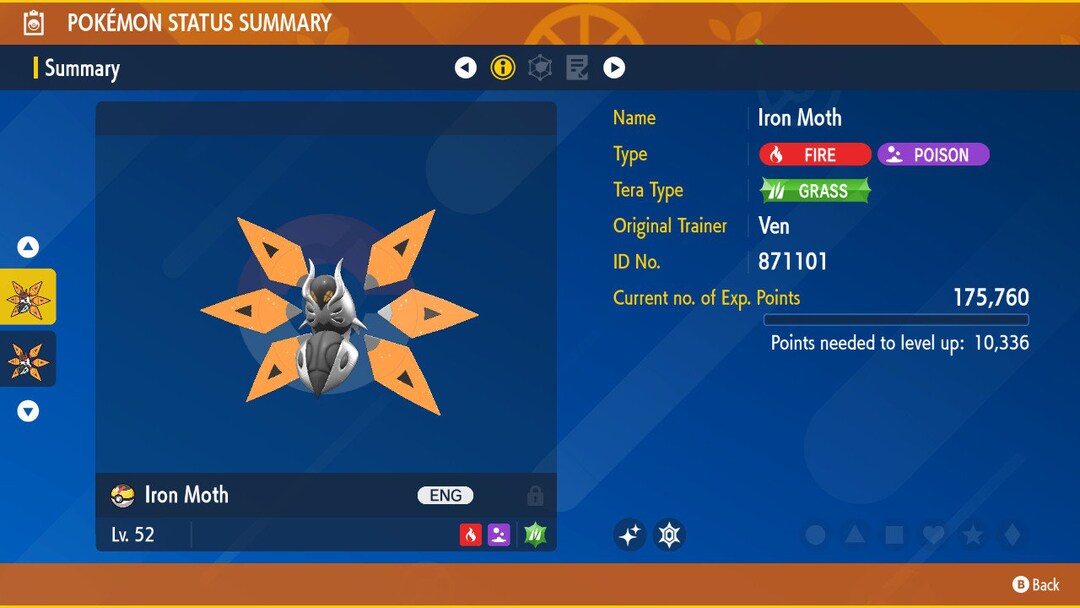 Shiny/non-shiny Iron Moth Future Paradox 6IV Pokémon Scarlet/violet 100 ...