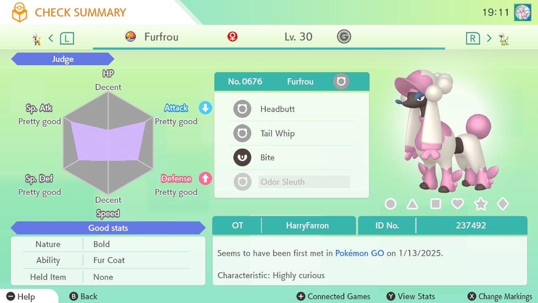 Non-shiny Furfrou Matron Trim Form Pogo Pokémon HOME 100% Legal - Etsy