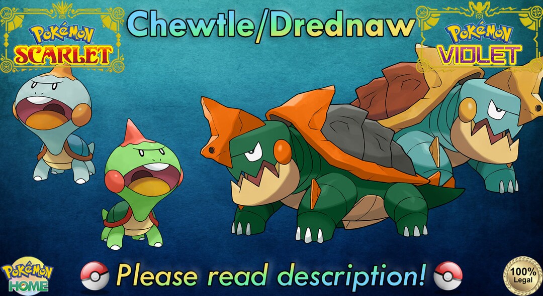 Shiny Non Shiny Chewtle Drednaw 6iv Pokémon Scarlet Violet Etsy