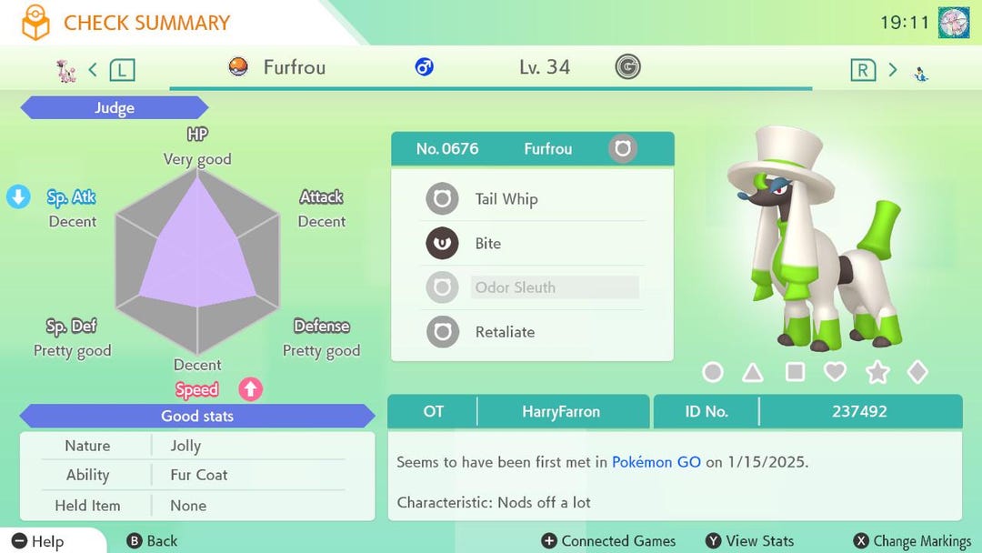 Non-shiny Furfrou Dandy Trim Form Pogo Pokémon HOME 100% Legal - Etsy