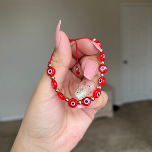 Red Evil Eye Bracelet, Gold Stainless Steel, Adjustable Protection ...