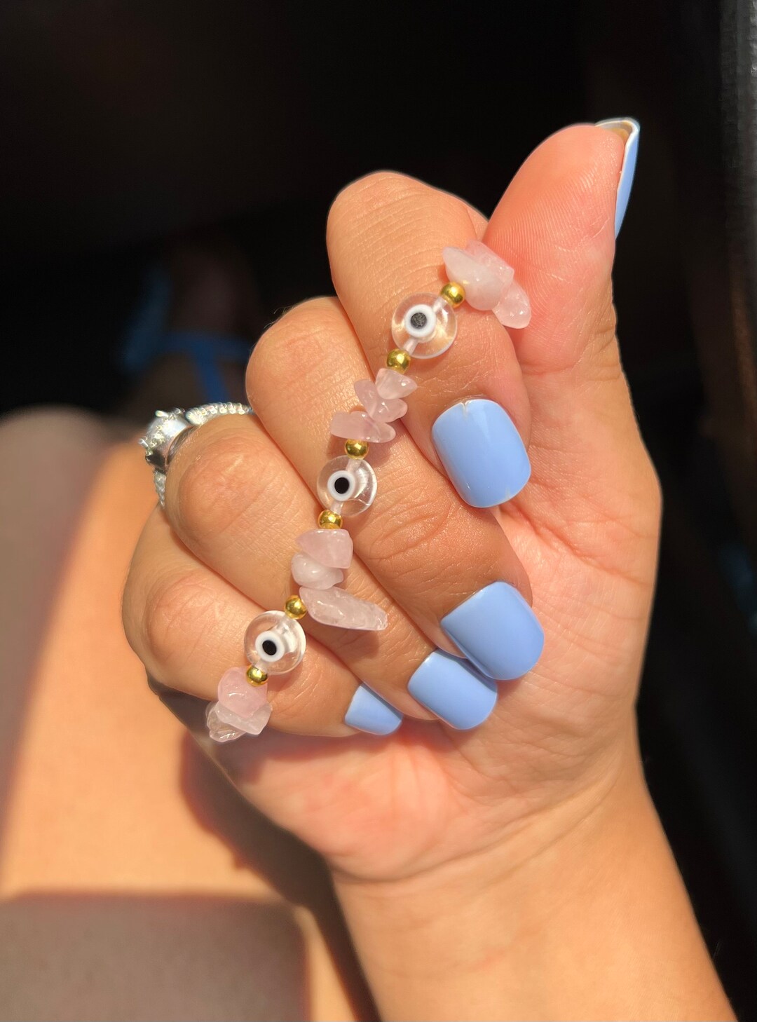 Evil Eye Rose Quartz Bracelet, Pink Evil Eye, Unique Gift, Minimalist ...