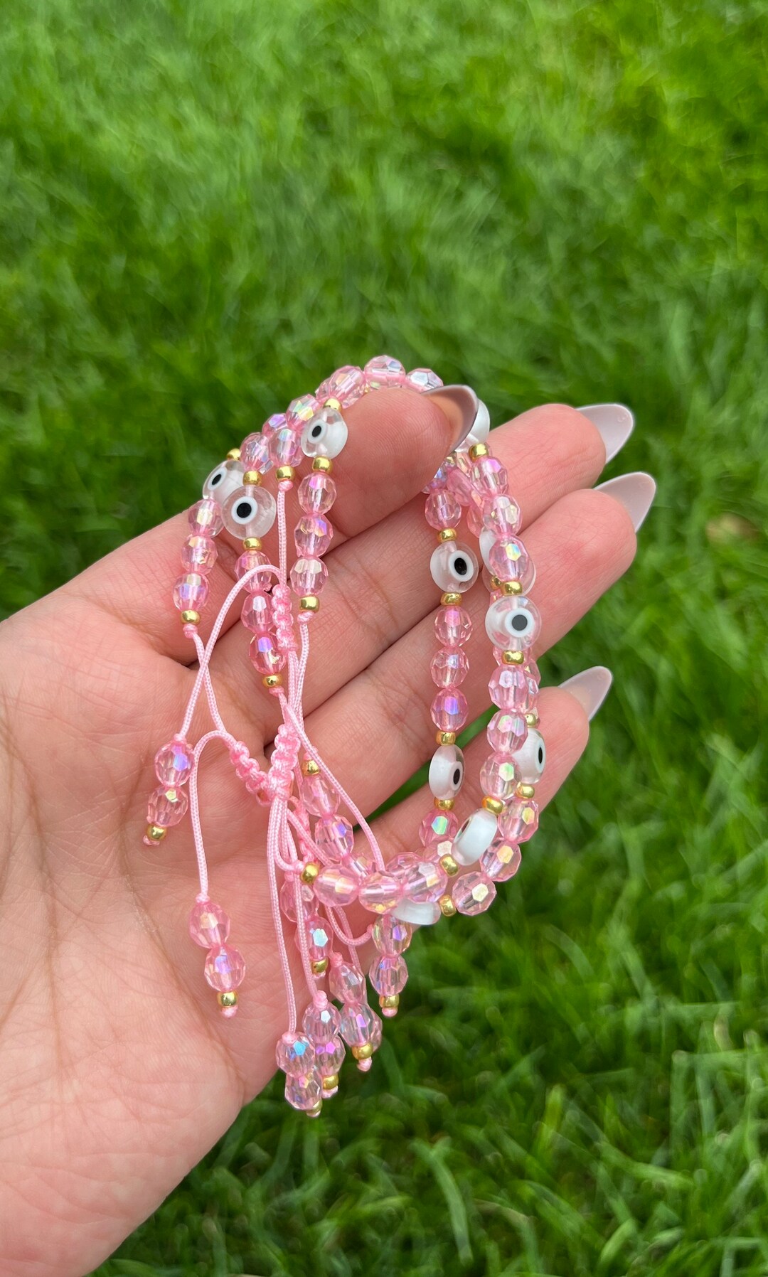 Pink Evil Eye Bracelet, Crystal Pink Bracelet, Minimalist Jewelry, Pink ...