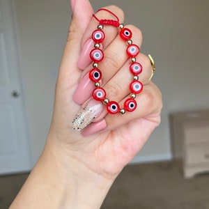 Red Evil Eye Bracelet, Gold Stainless Steel, Adjustable Protection ...