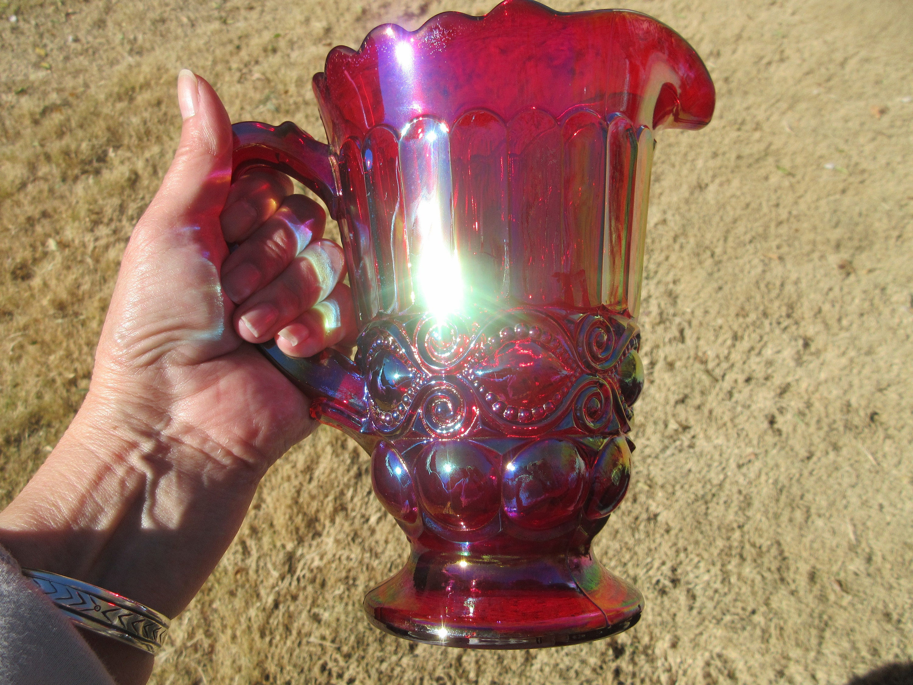 Vintage Mosser eye Winker Red Carnival Glass Pitcher - Etsy