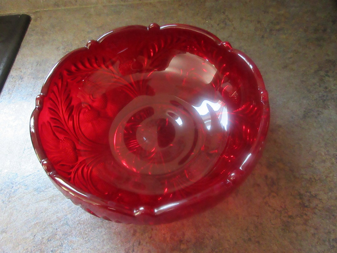 Vintage Mosser Red Glass "inverted Thistle" Bowl . Diameter: 8 1/2 ...