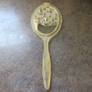 Vintage Lucite Etched Handheld Vanity Beveled Mirror - Etsy