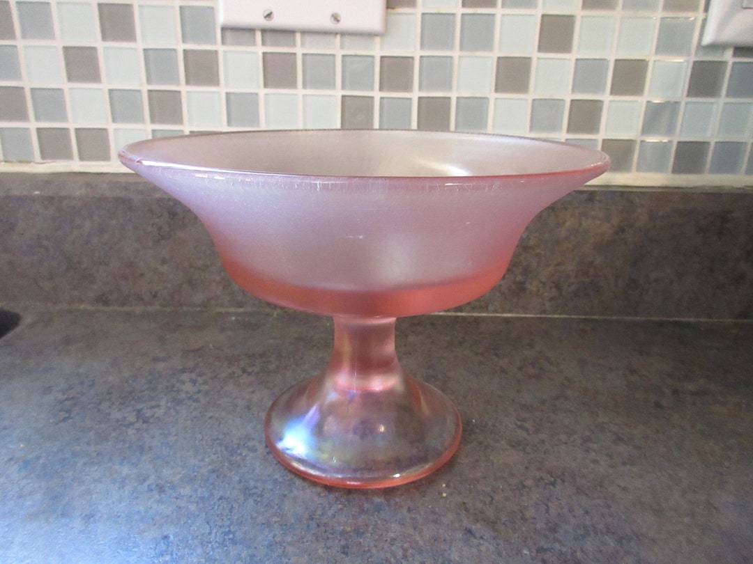 Fenton Pink Iridescent Stretch Glass Compote Bowl - Etsy