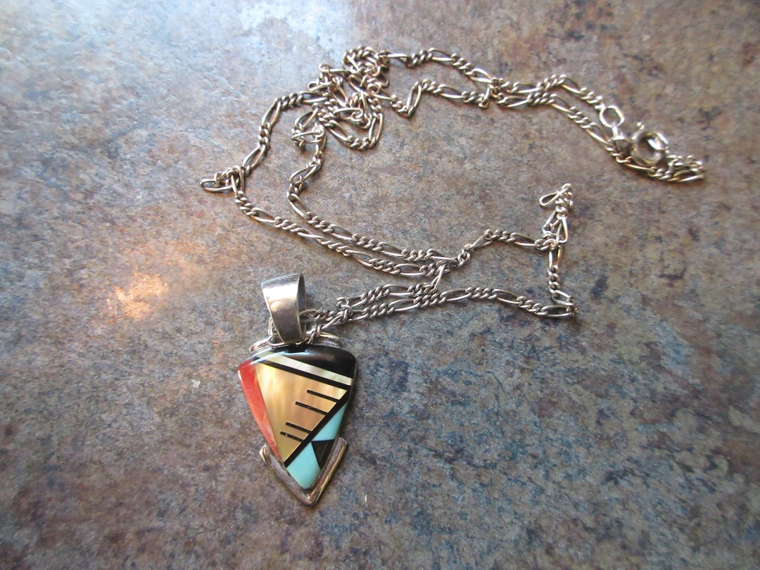 Sterling Silver Inlay Arrow Pendant W/ Sterling Chain 20" - Etsy
