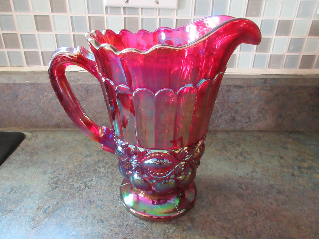 Vintage Mosser "eye Winker" Red Carnival Glass Pitcher - Etsy