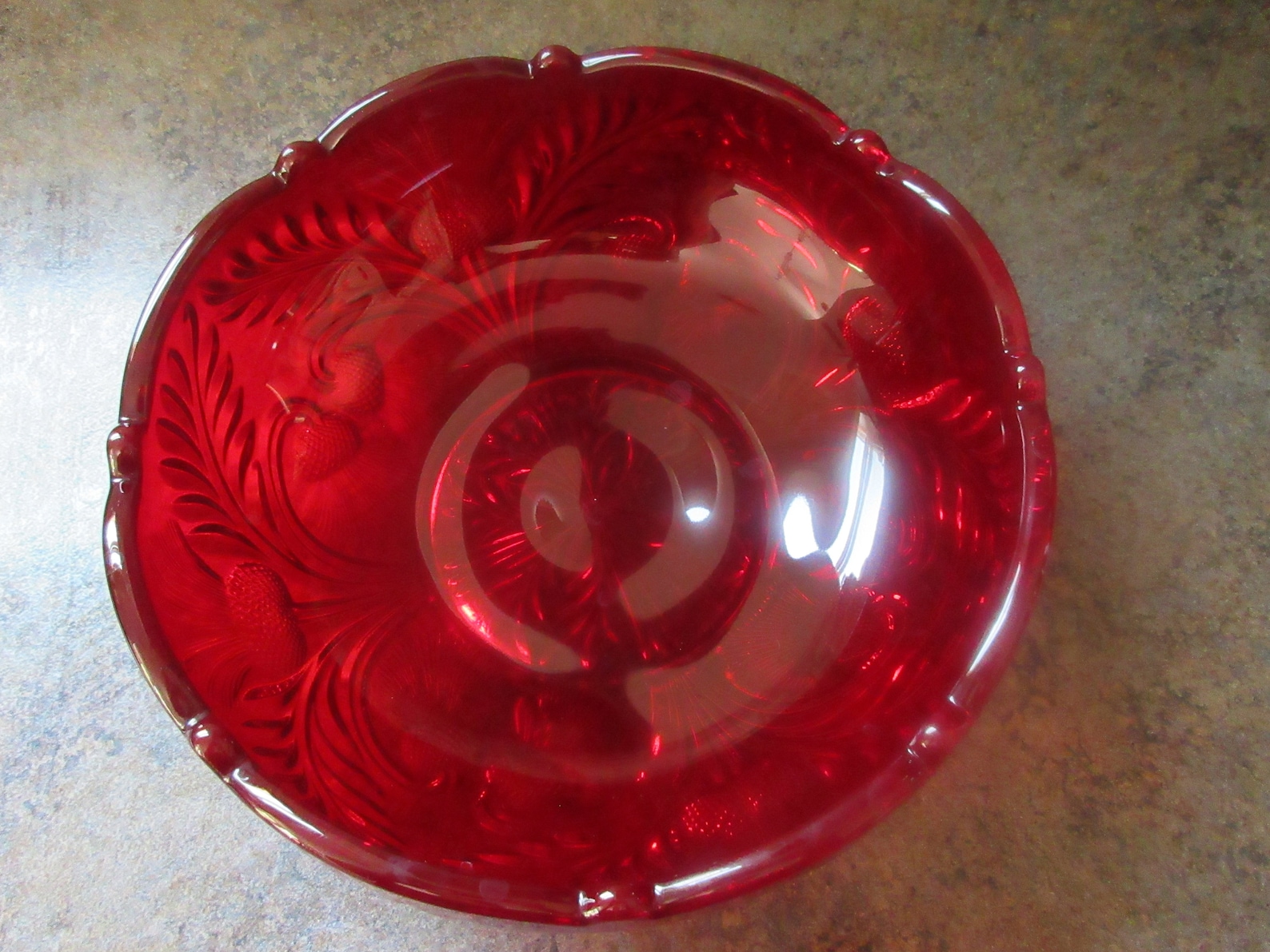 Vintage Mosser Red Glass inverted Thistle Bowl . Diameter: 8 1/2 Inches ...