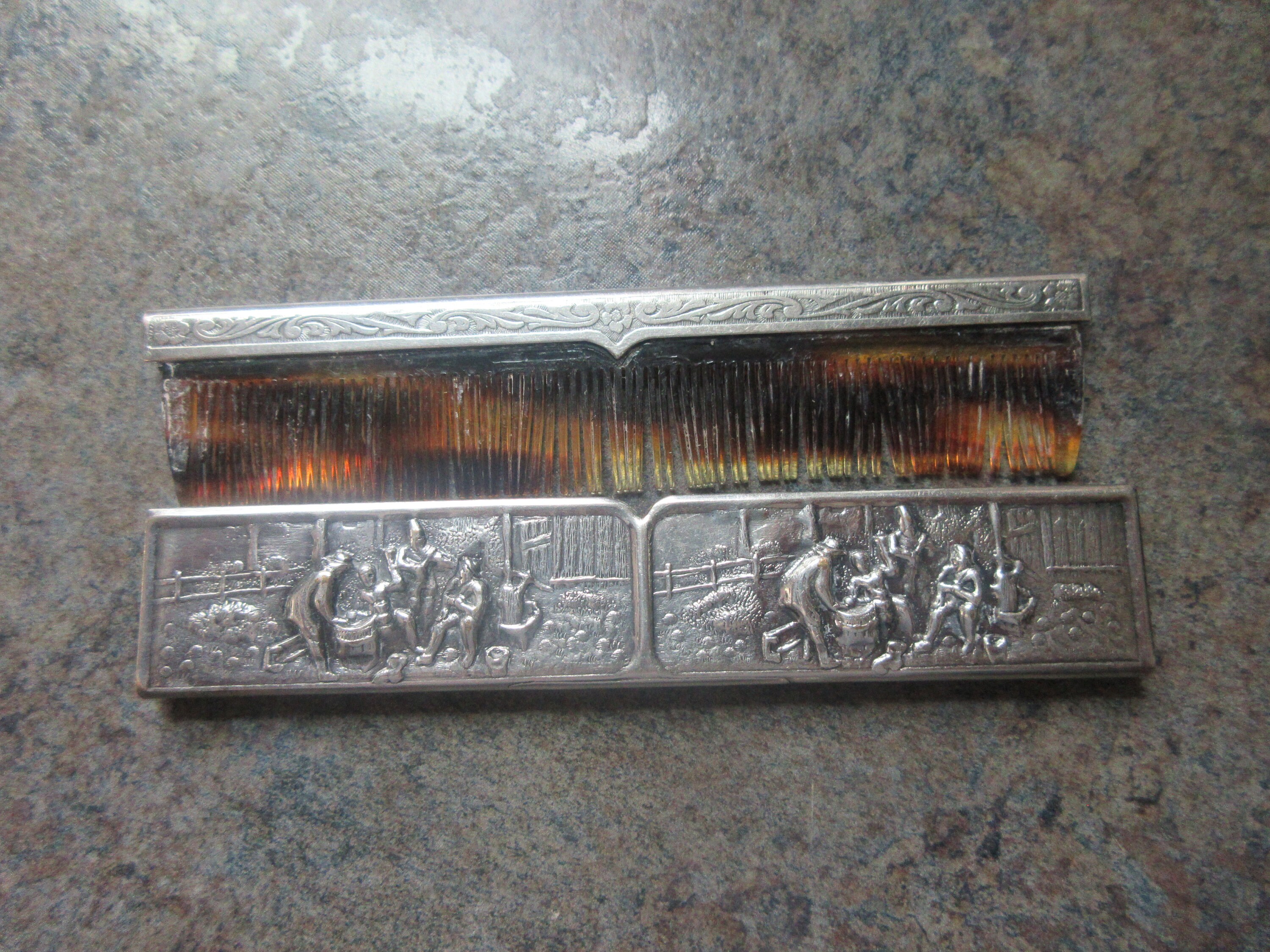 Vintage Hans Jensen Denmark Silver Plated Copper Repousse Comb, Snuff ...